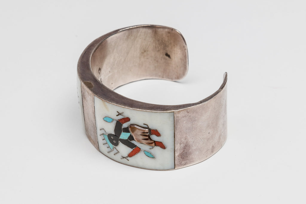 Vintage Apache Devil Dancer Inlay Cuff by Tommy Ohmsatte, Zuni ...