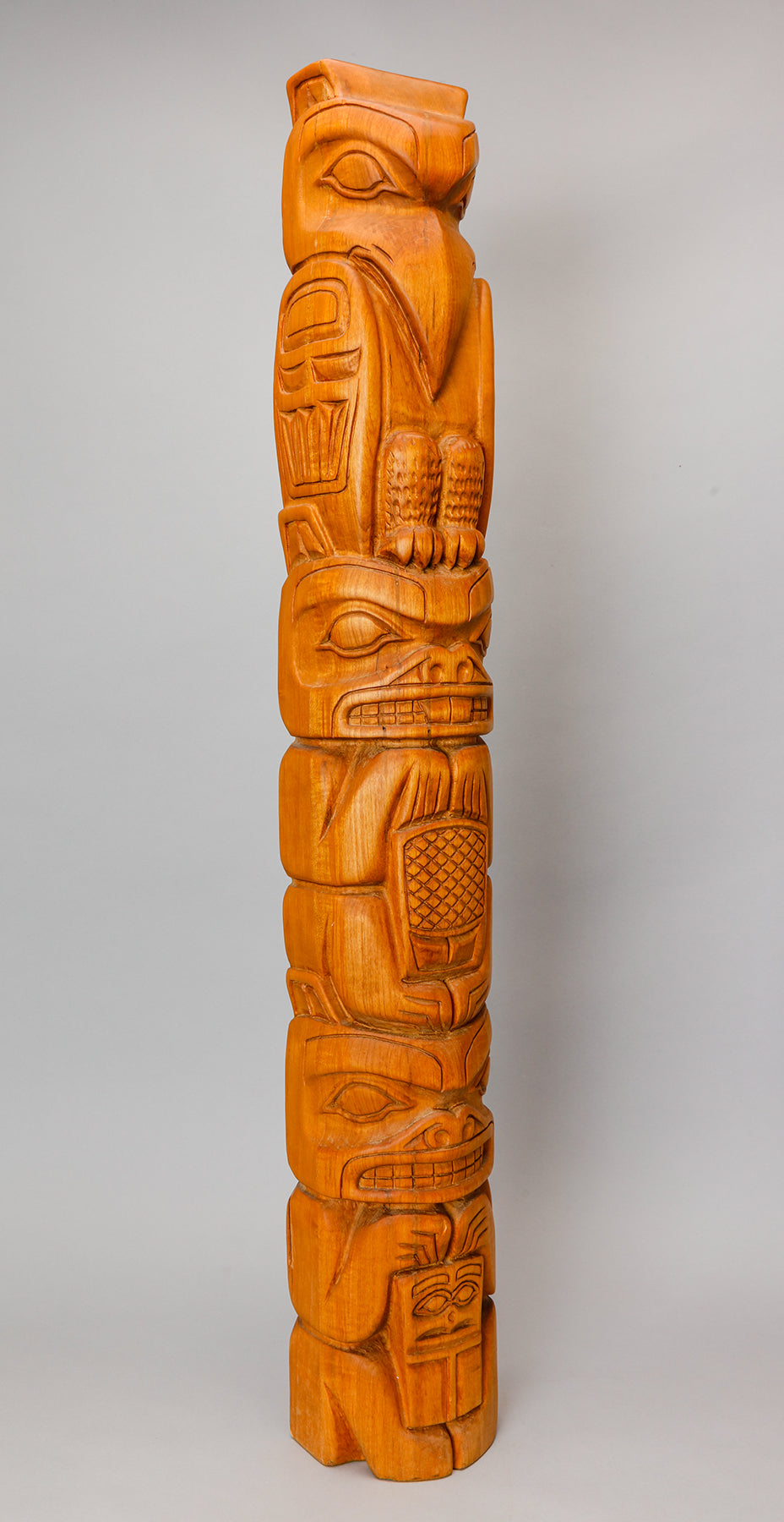 Model Totem Pole depicting Raven, Beaver, Bear with Copper, c. 1970 ...