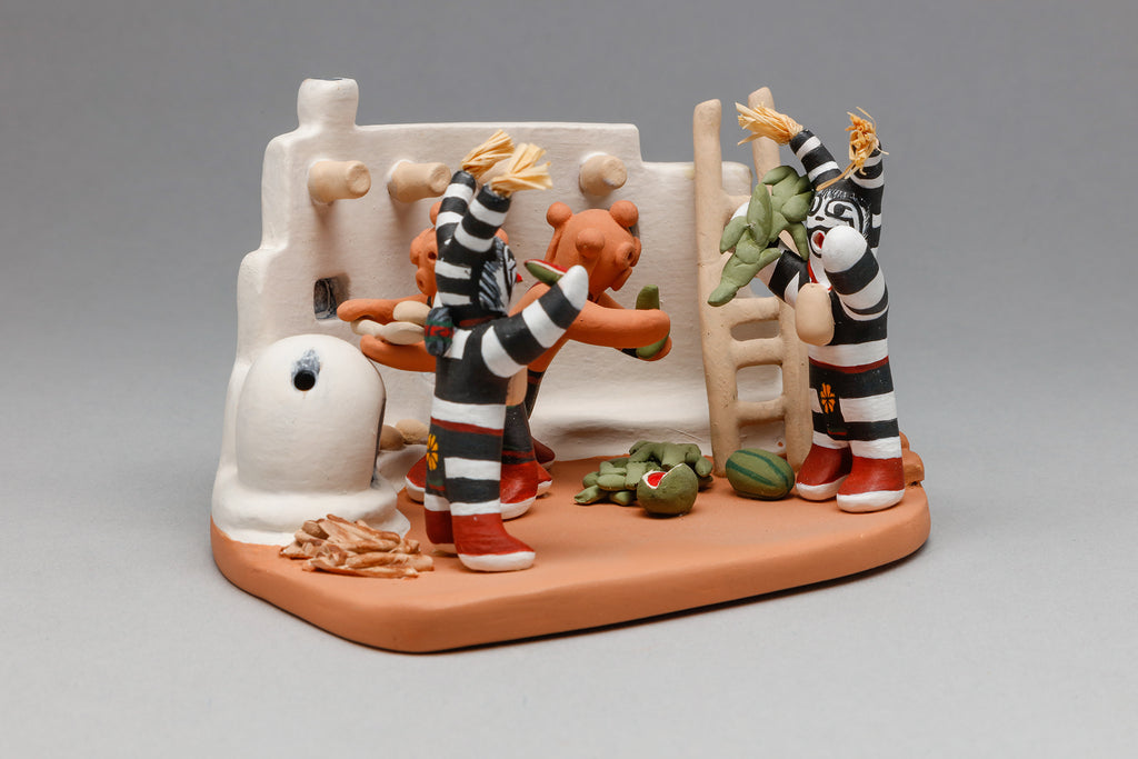 Koshare and Mudhead Scene by Tony Dallas, Hopi Pueblo – Quintana Galleries