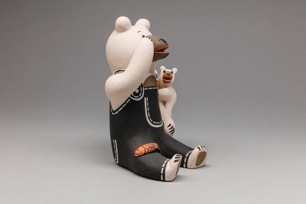 Bear Storyteller with 2 Cubs & a Fish by Dorothy Herrera, Cochiti Pueb ...