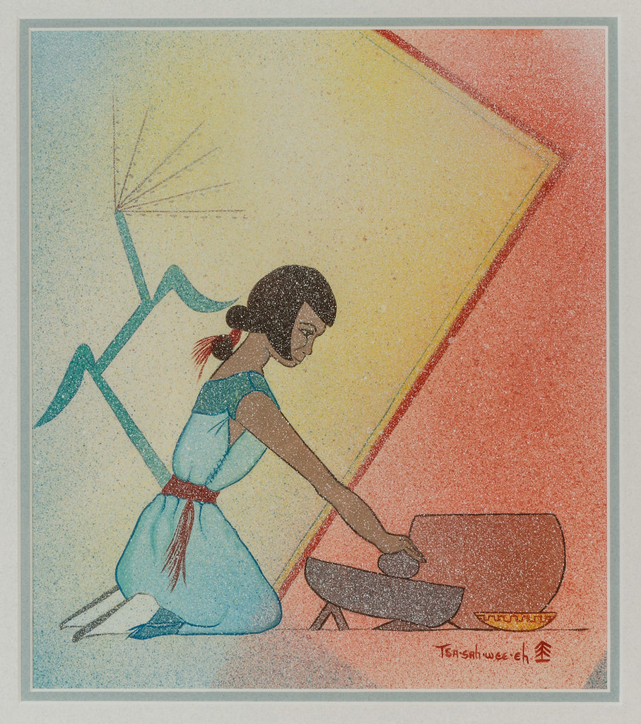 Woman Grinding Corn, Original Painting by Helen Hardin (1943-1984), Sa ...