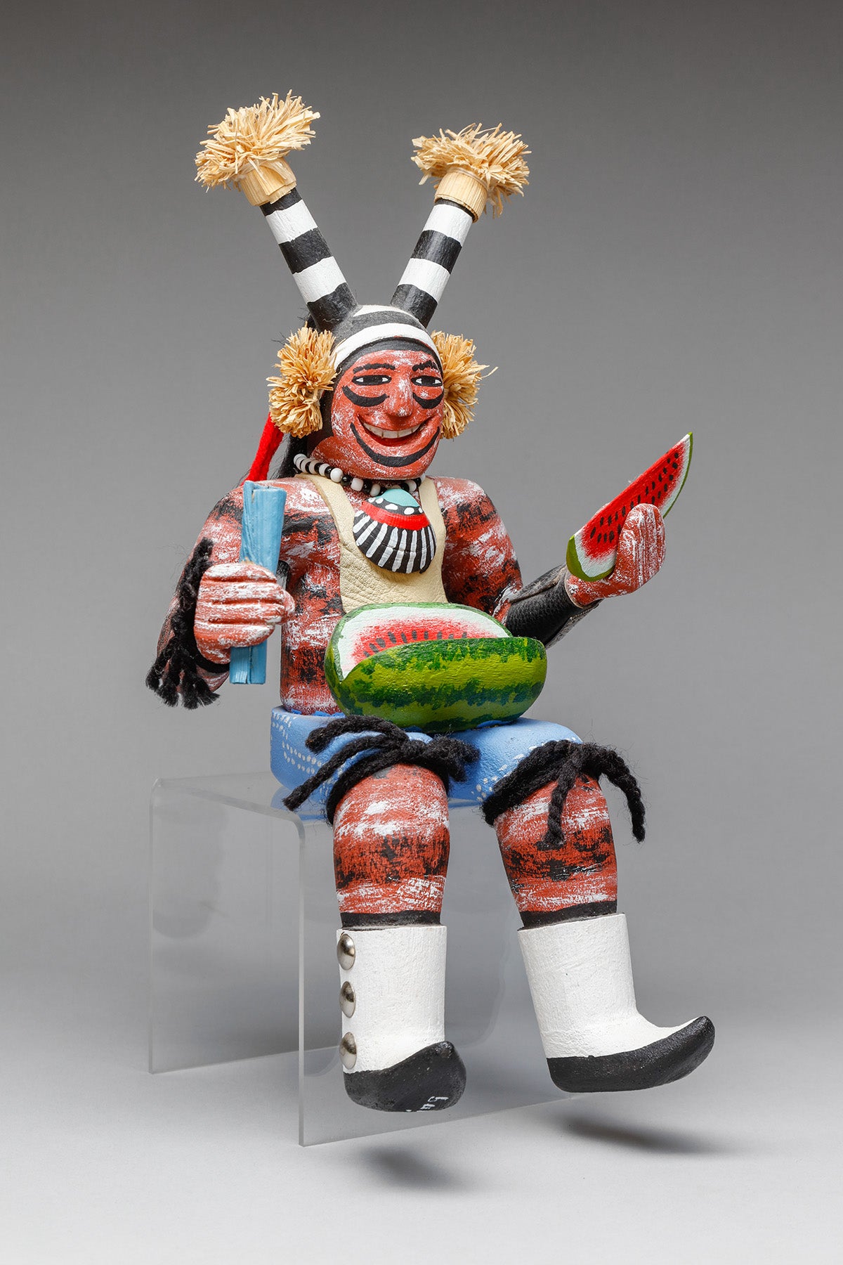 Seated Koshare Clown Kachina with Watermelon by Fletcher Healing, Hopi ...