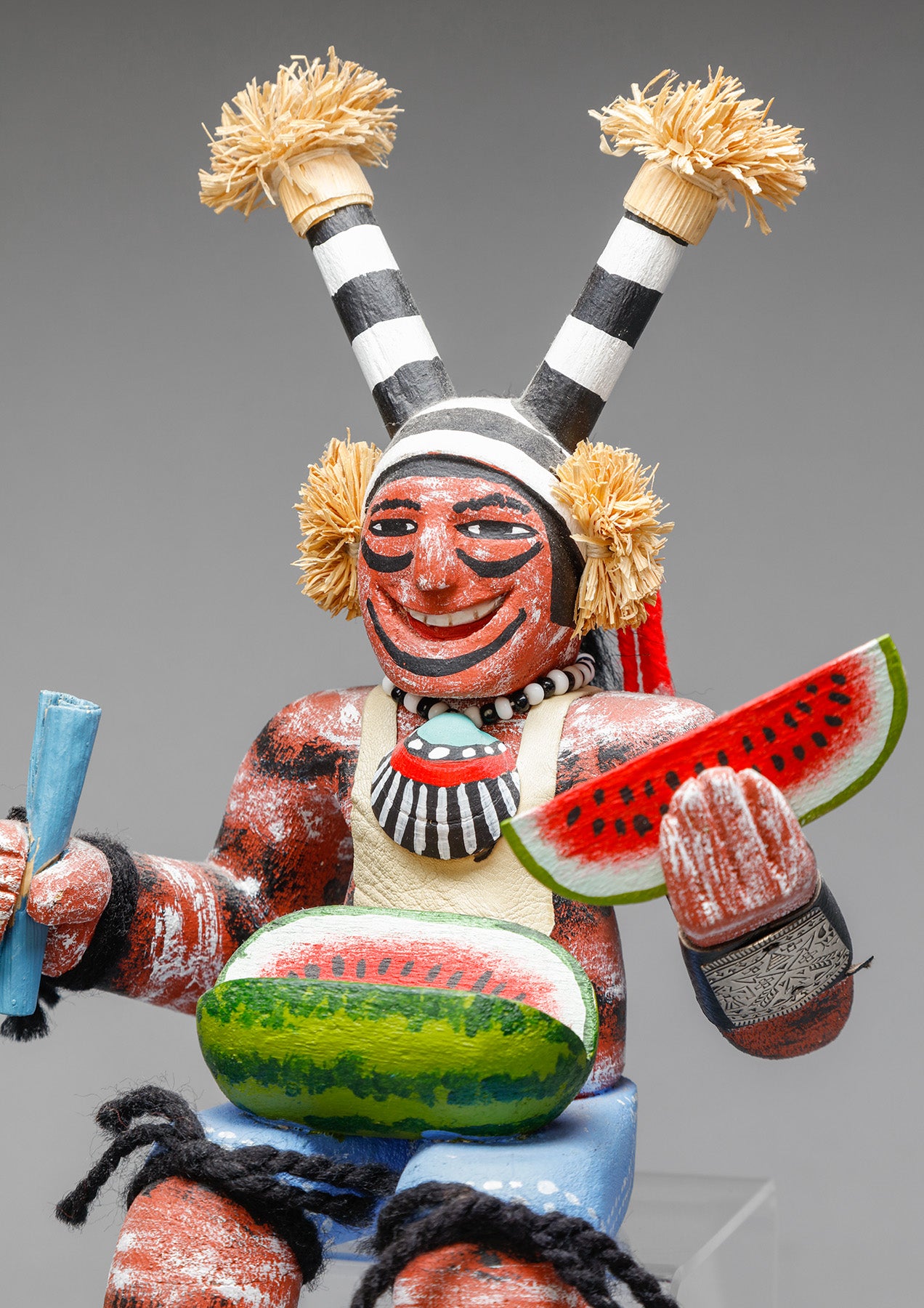 Seated Koshare Clown Kachina with Watermelon by Fletcher Healing, Hopi ...