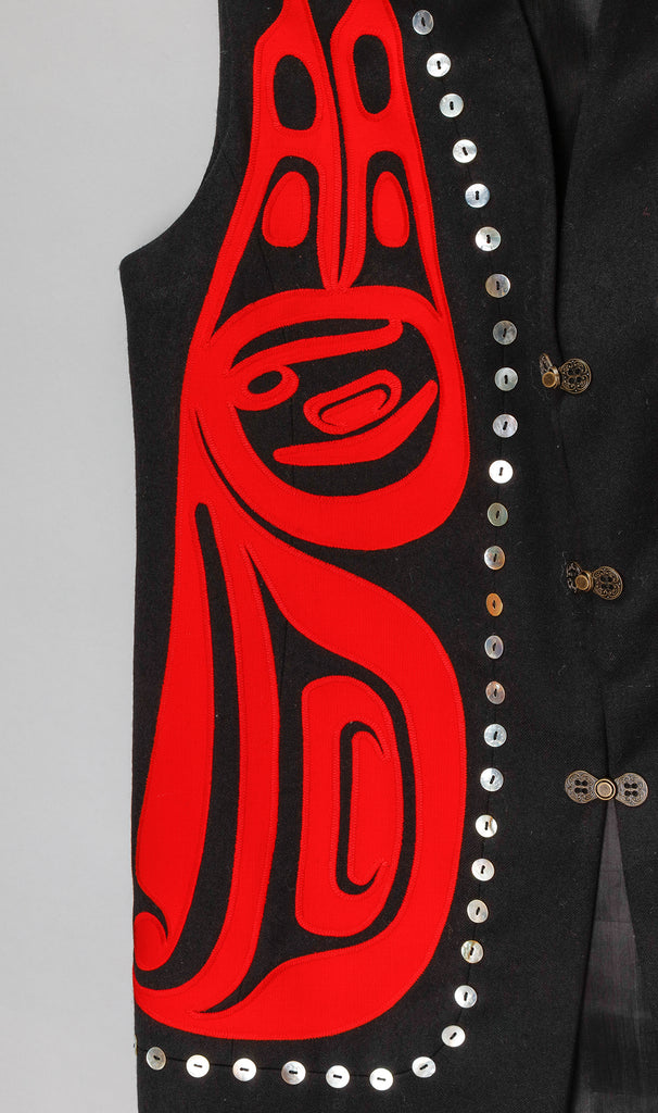 Handmade Vest Depicting Raven by Dorothy Grant, Haida – Quintana Galleries
