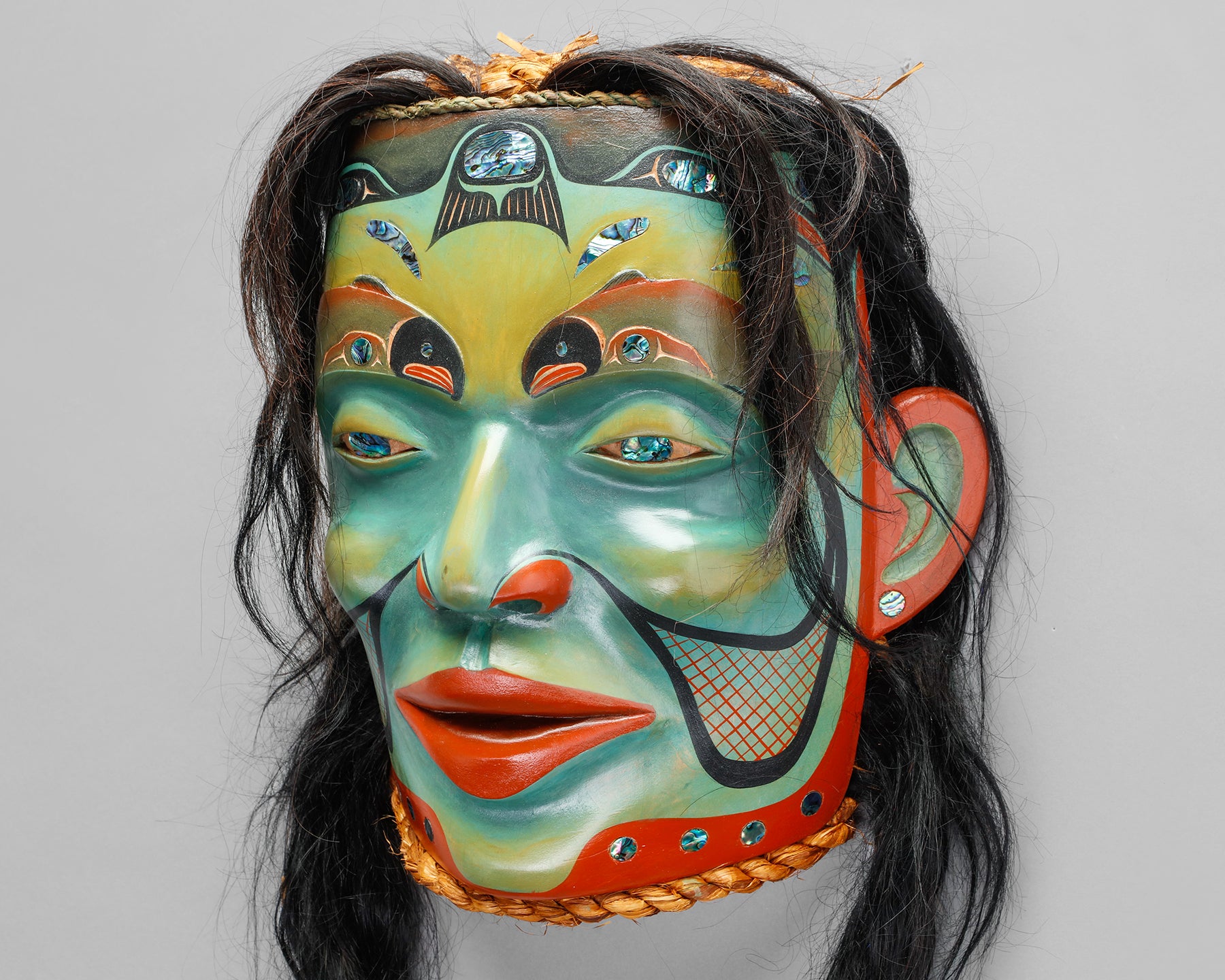Mask depicting Salmon Woman by Janice Morin, Cree – Quintana Galleries
